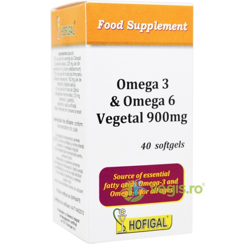 Omega 3 si Omega 6 Vegetal 900mg 40 capsule - Hofigal - www.naturasanat.ro