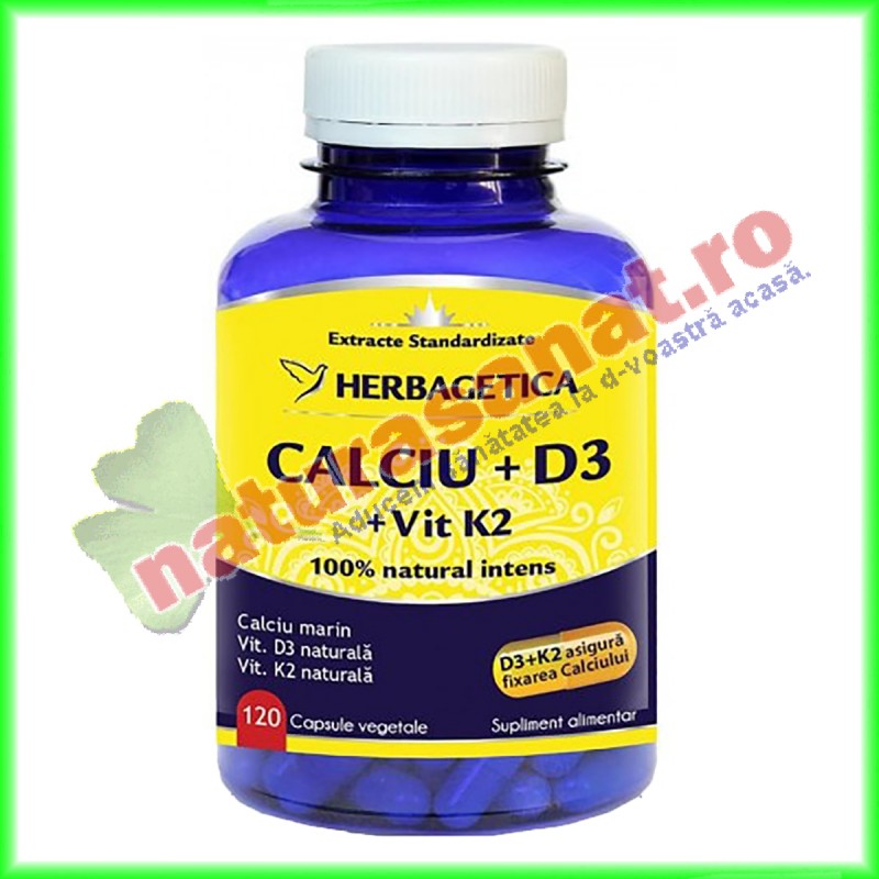 Calciu + D3 cu vit K2 120 capsule - Herbagetica - www.naturasanat.ro